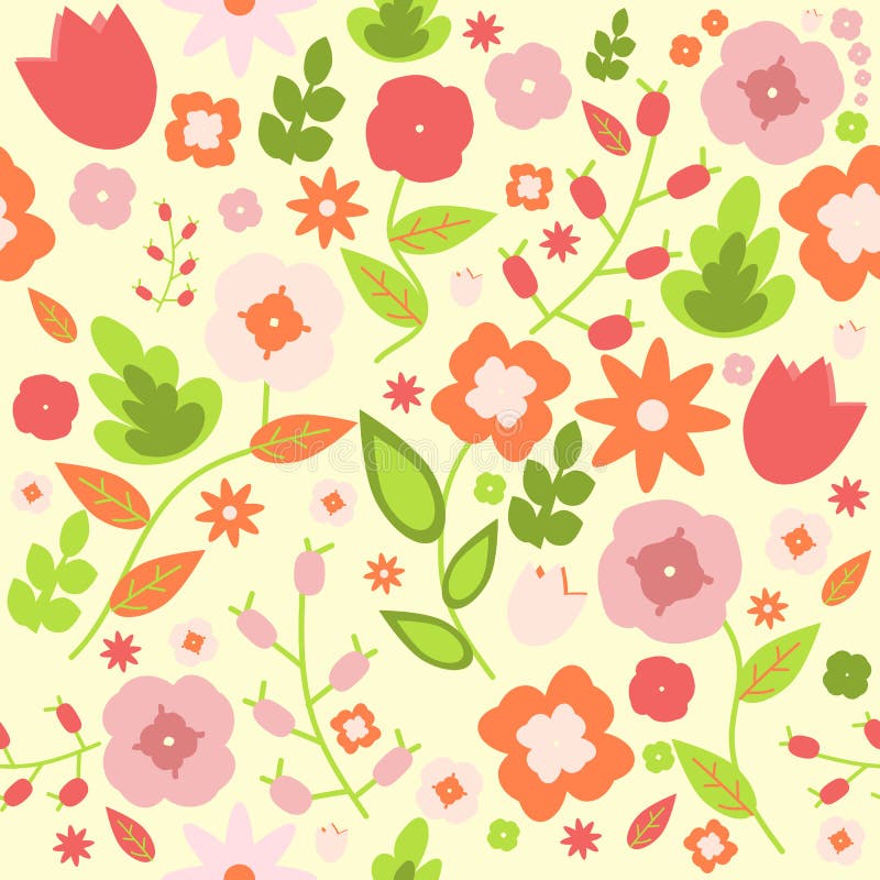 Spring Cute Leaf and Flower Seamless for Fabric Pattern Stock Vector ...