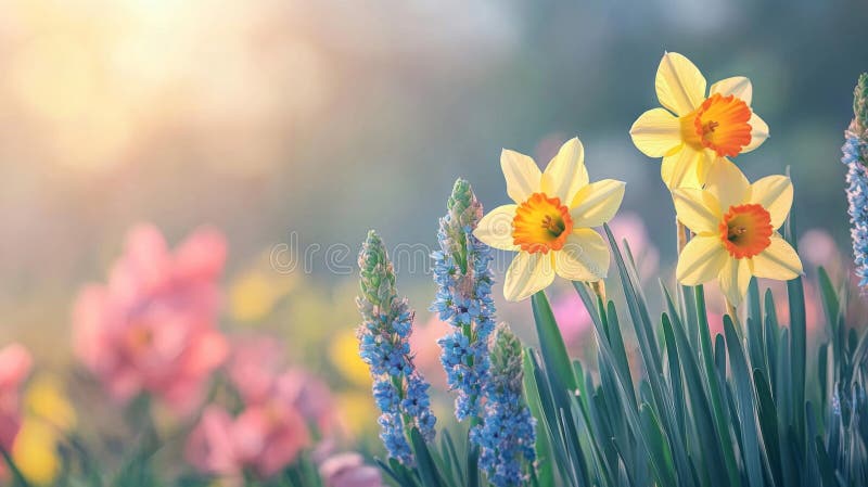 Spring Daffodils Bloom in Sunny Garden Stock Illustration ...