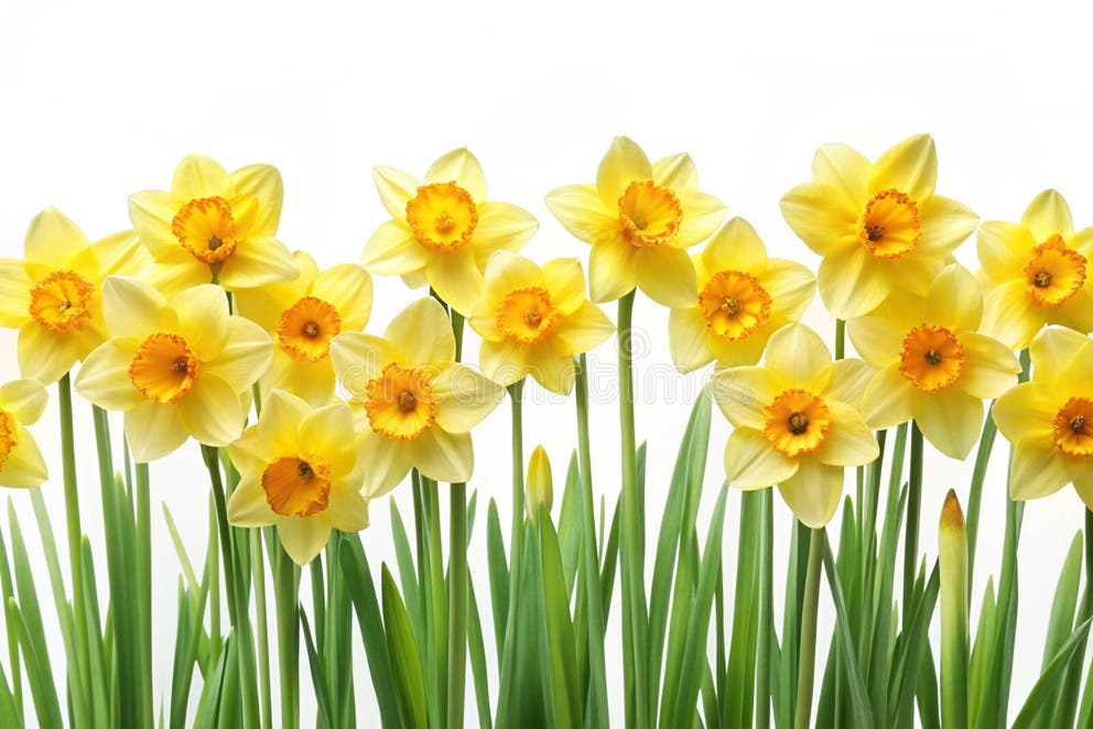 Spring Daffodils Border Isolated on White Stock Illustration ...