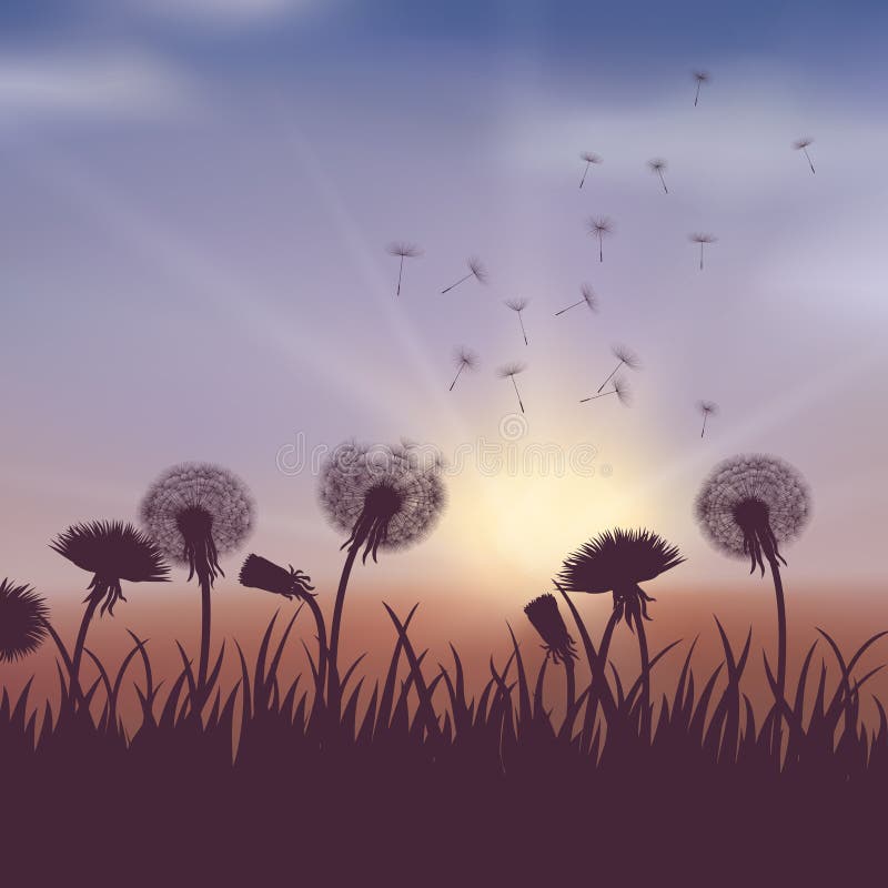 Spring Dandelion Landscape Illustration Stock Illustration ...
