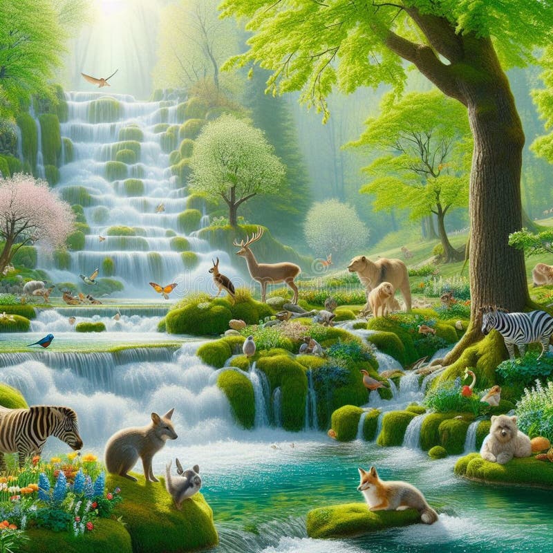 A spring dawn forest. stock image. Image of aiarts, forest - 318859097