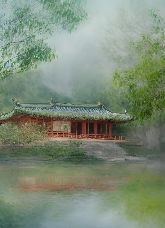 Spring Dawn, Spring, Ancient House, Chinese Wind, Trees, Stock ...