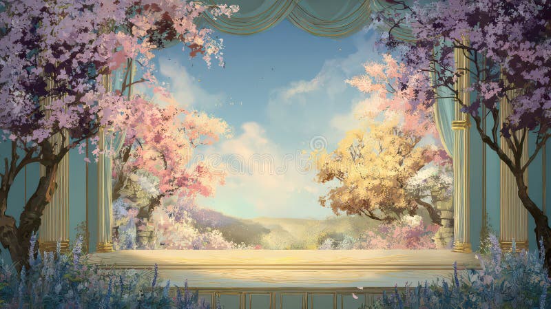 Spring Day Grand Stage Rectangular Screen, Illustration Style --ar 16:9 ...