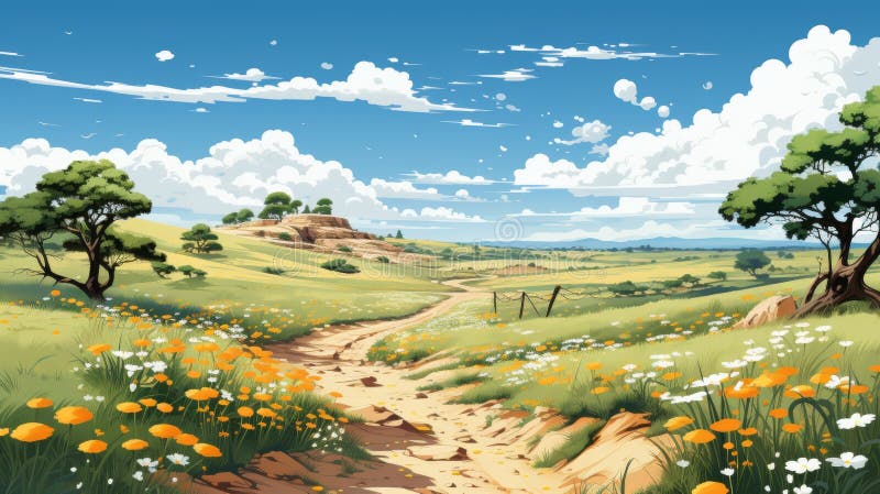 Spring Day in Illustration Style Stock Illustration - Illustration of ...