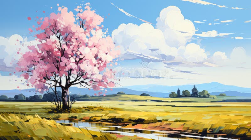 Spring Day in Illustration Style Stock Illustration - Illustration of ...