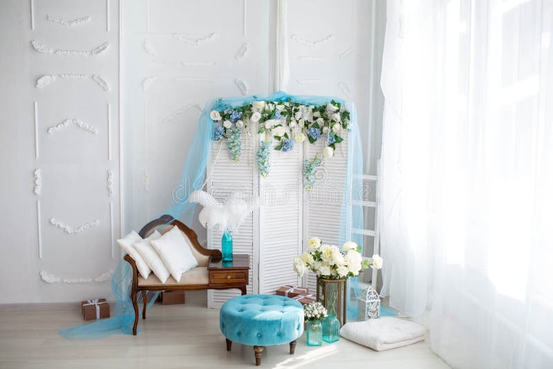 Spring Decor with Flowers in Photo Studio. Stock Photo - Image of ...