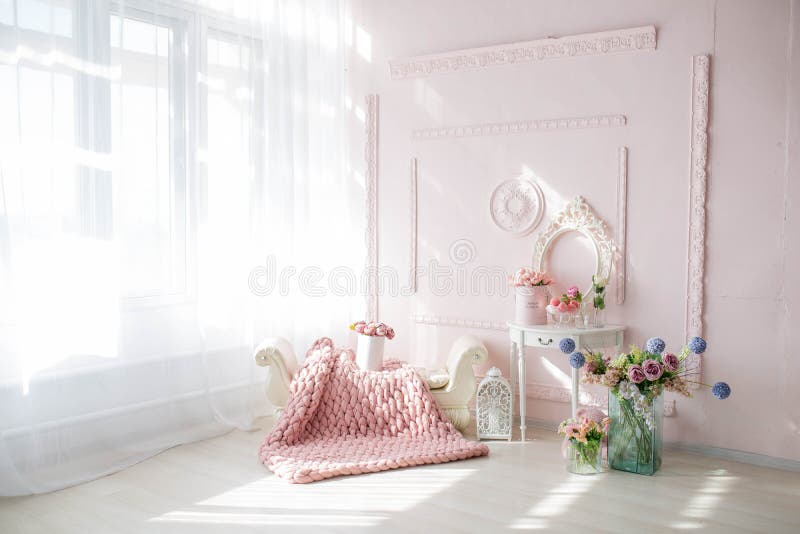 Spring Decor with Flowers in Photo Studio. Stock Image - Image of ...