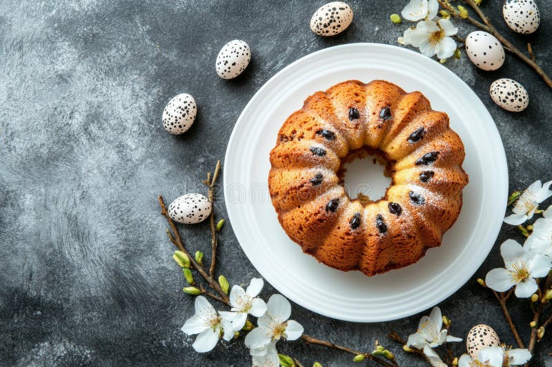 A Spring-decorated Table Scene Featuring a Side View of an Easter Bundt ...