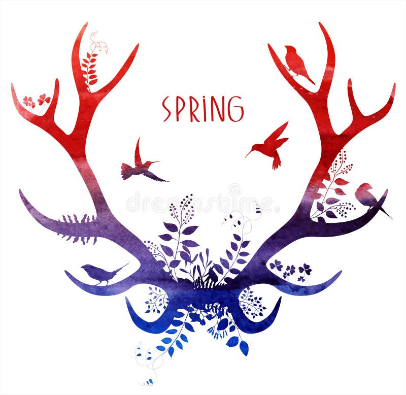 Spring Deer Silhouette. Vector Illustration Stock Vector - Illustration ...