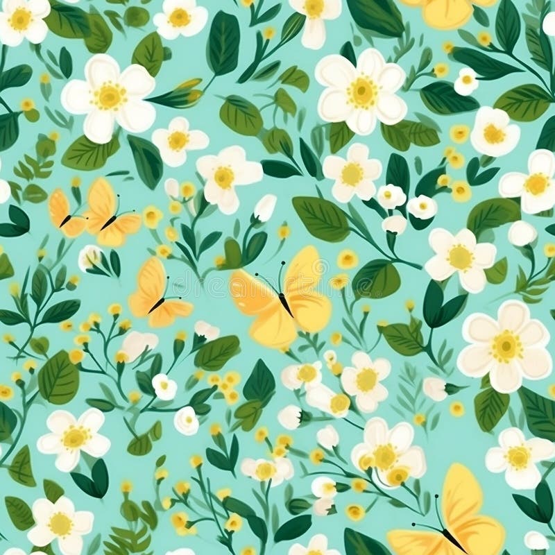 Spring Delicate Green Floral Seamless Pattern. Generated by AI Stock ...