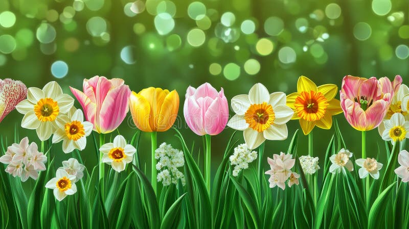 A Spring Display Featuring Daffodils, Tulips, and Blossoms for Seasonal ...