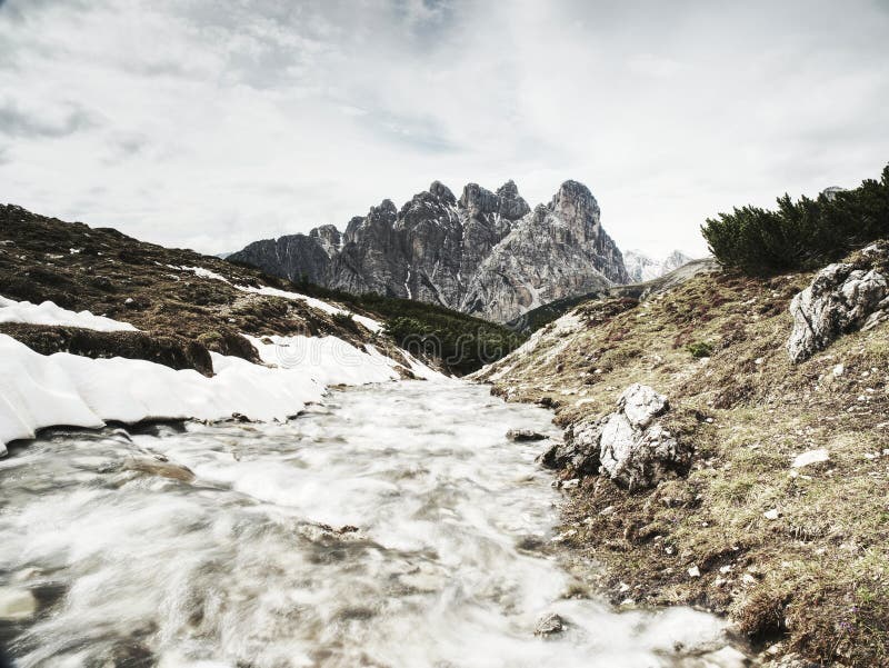 Spring Dolomites. Beautiful Spring Mountain Landscape Stock Photo ...