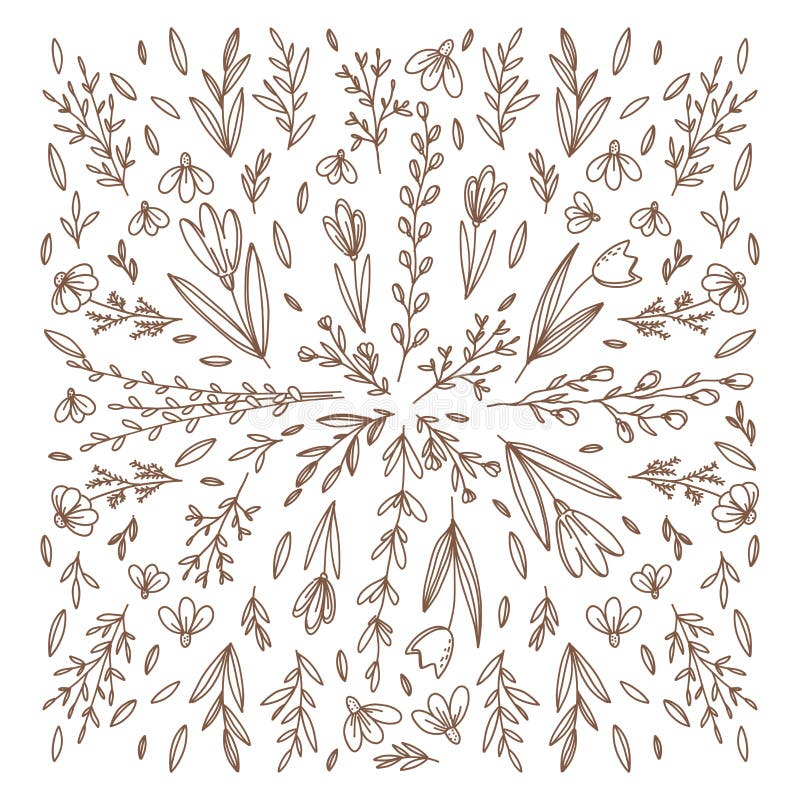 Spring Doodle Hand Drawn Flower Background with Flowers and Leaves ...