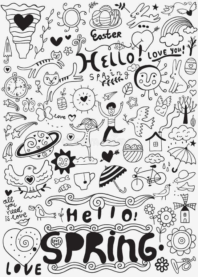 Spring doodle set stock vector. Illustration of girl - 113754908