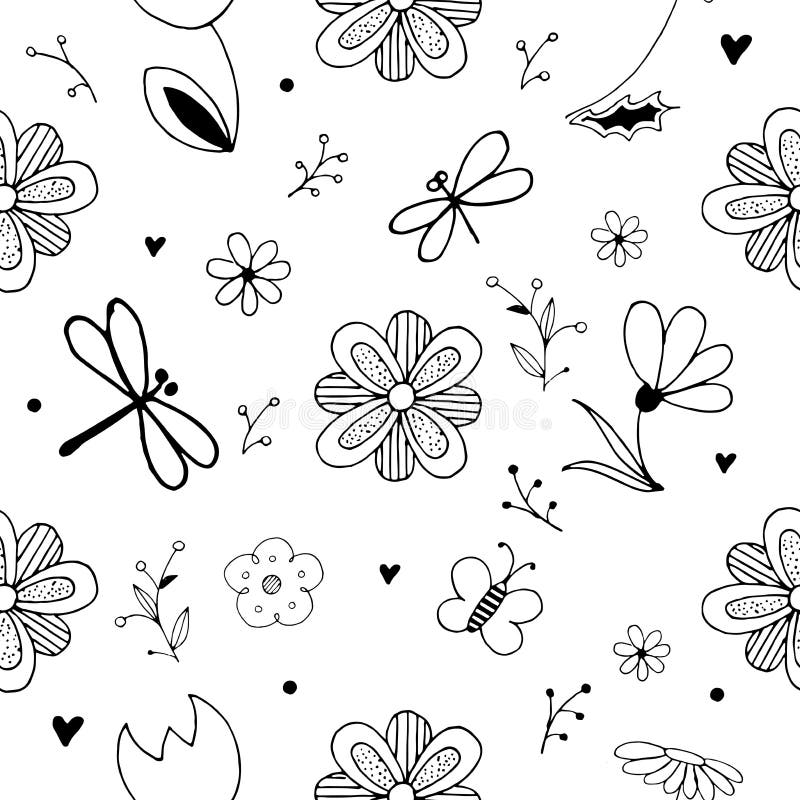 Spring Doodle Style Pattern. Seamless Vector Backdrop Stock Vector ...