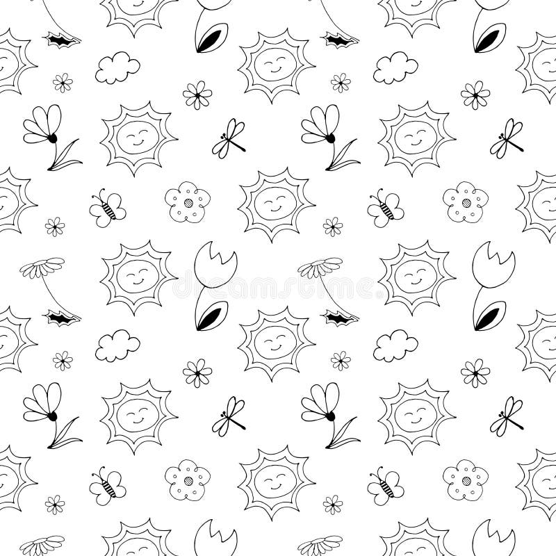 Spring Doodle Style Pattern. Seamless Vector Backdrop Stock Vector ...