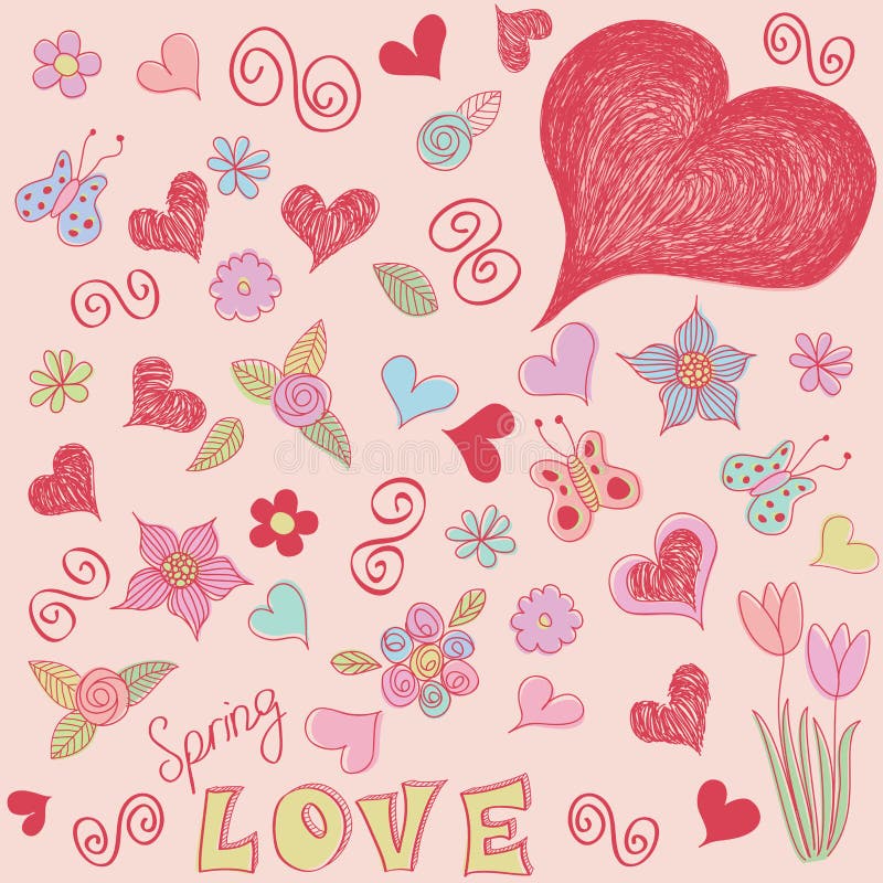 Psychedelic Love Heart Doodles Vector Set Stock Vector - Illustration ...