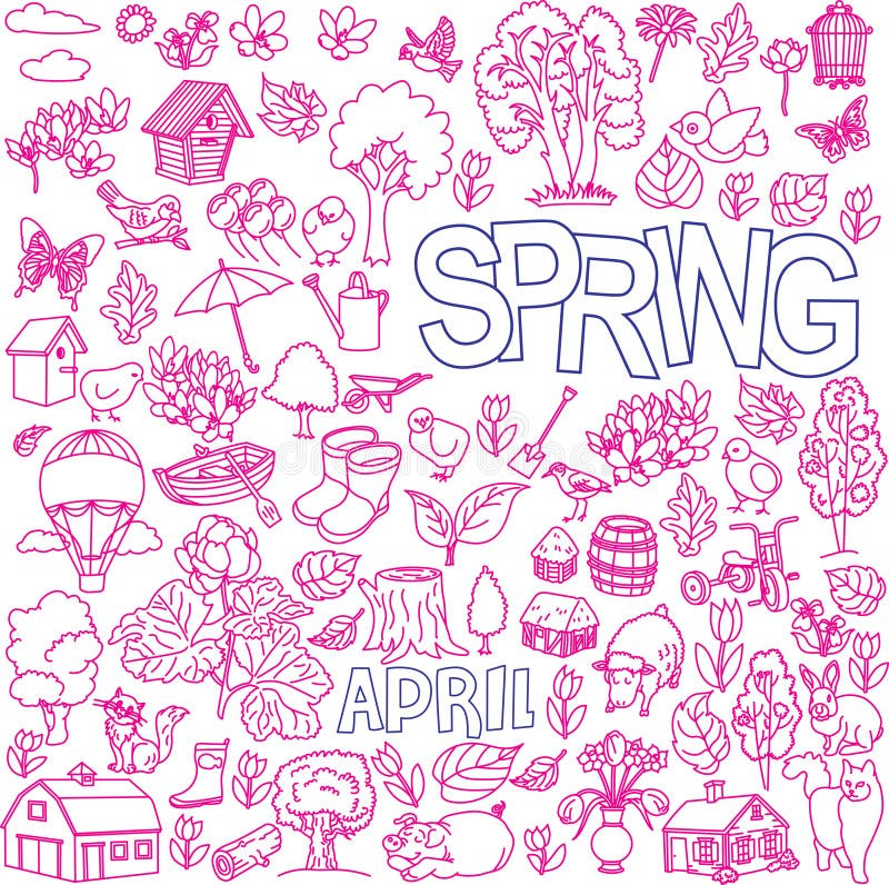 Spring doodles set stock vector. Illustration of scribble - 109823090