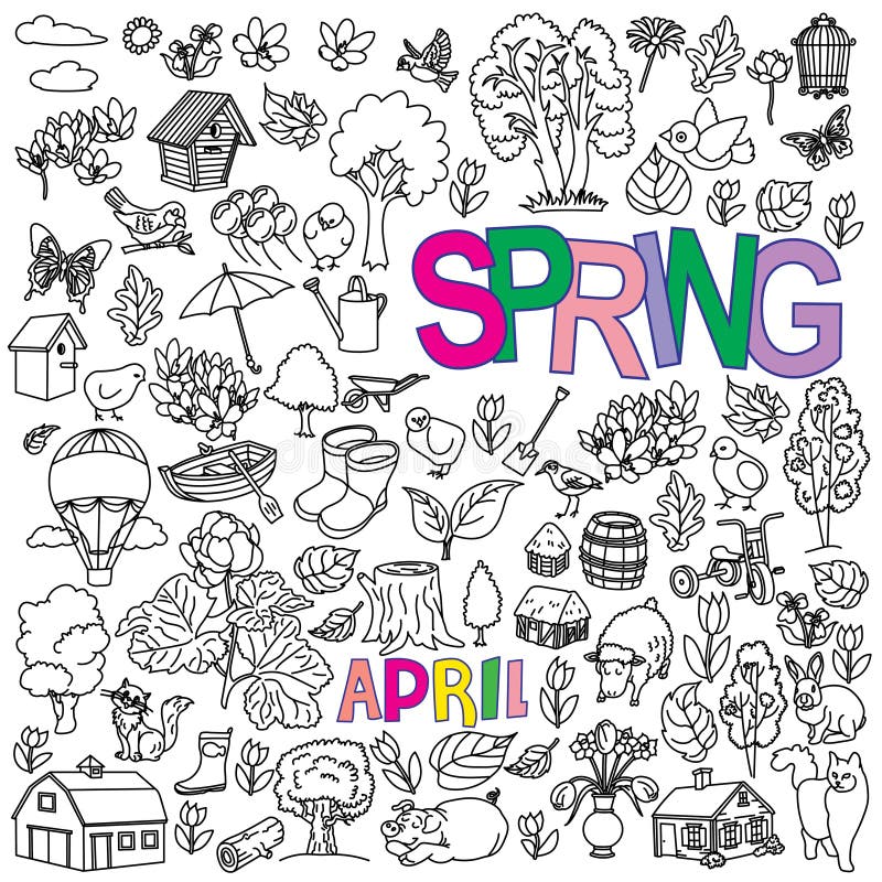 Spring doodles set stock vector. Illustration of balloon - 109823090