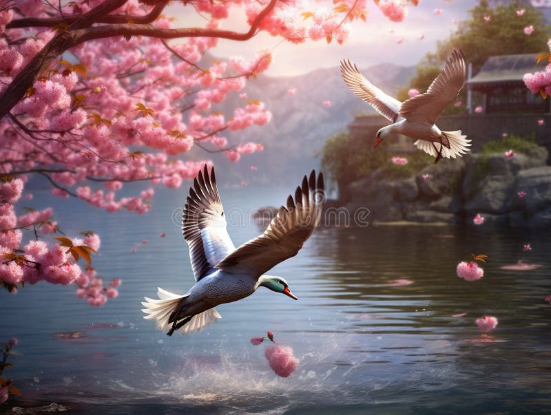Ai Generated Illustration Wildlife Concept of Spring Ducks in Flight ...