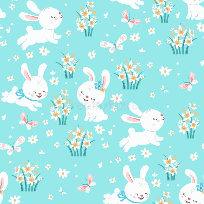 Spring Easter Background with Bunnies Stock Illustration - Illustration ...