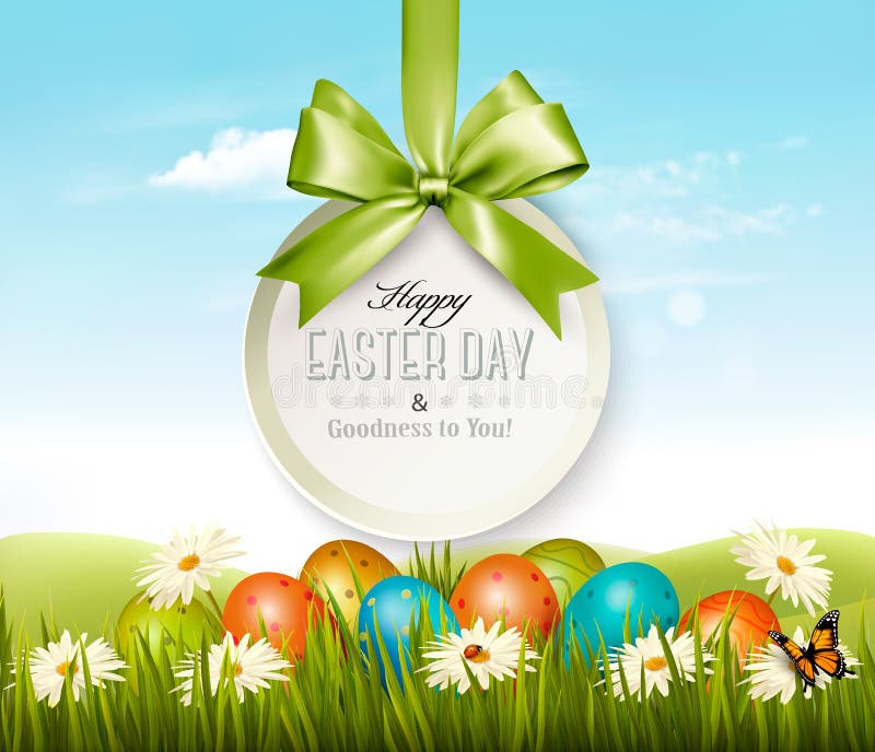 Spring Easter Background. Easter Eggs in Grass with Flowers Stock ...