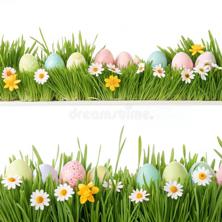 Spring Easter Borders with Daisies and Eggs Stock Illustration ...