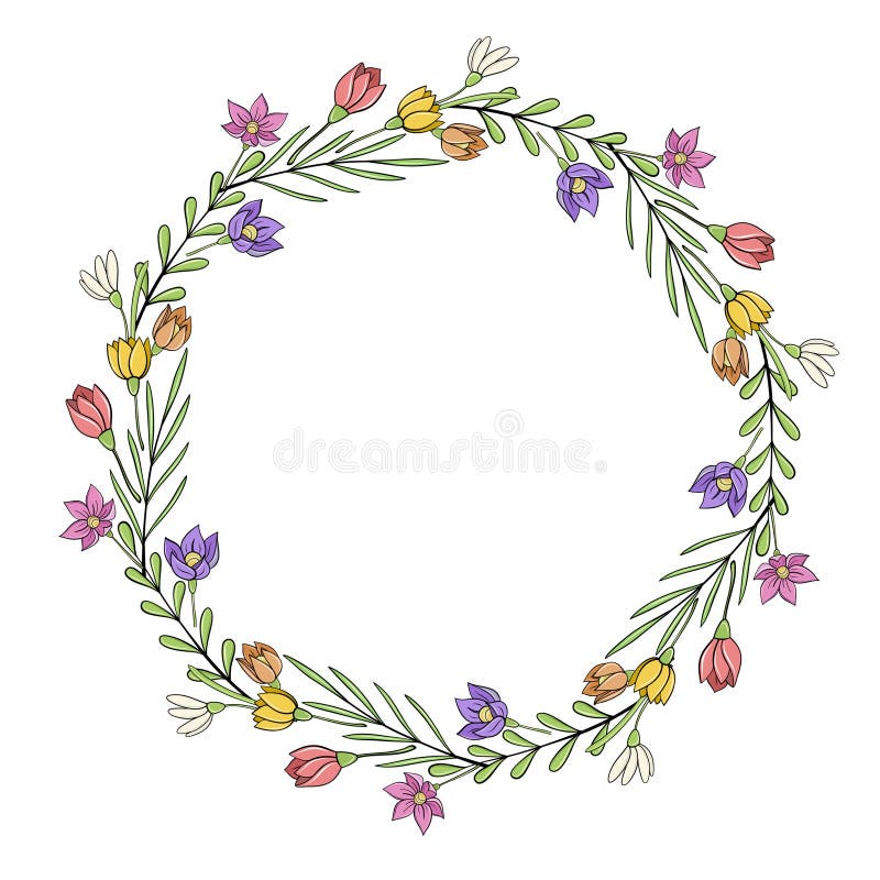 Spring Easter Circle Frame Border with Bright Flowers Stock Vector ...
