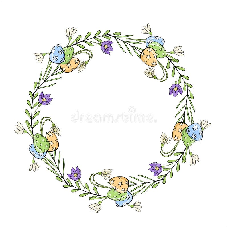 Spring Easter Circle Frame Border with Bright Snowdrop Flowers Stock ...