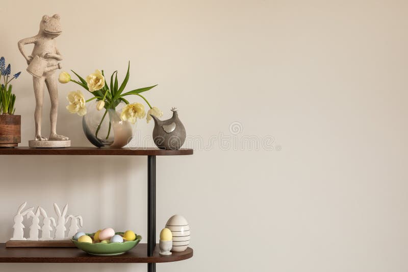 Spring-inspired Easter Display with Fresh Yellow Tulips, Ceramic Bunny ...