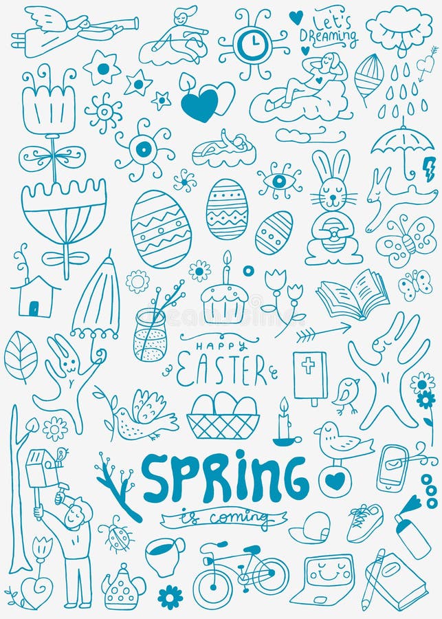 Spring easter doodles stock vector. Illustration of weather - 90069465