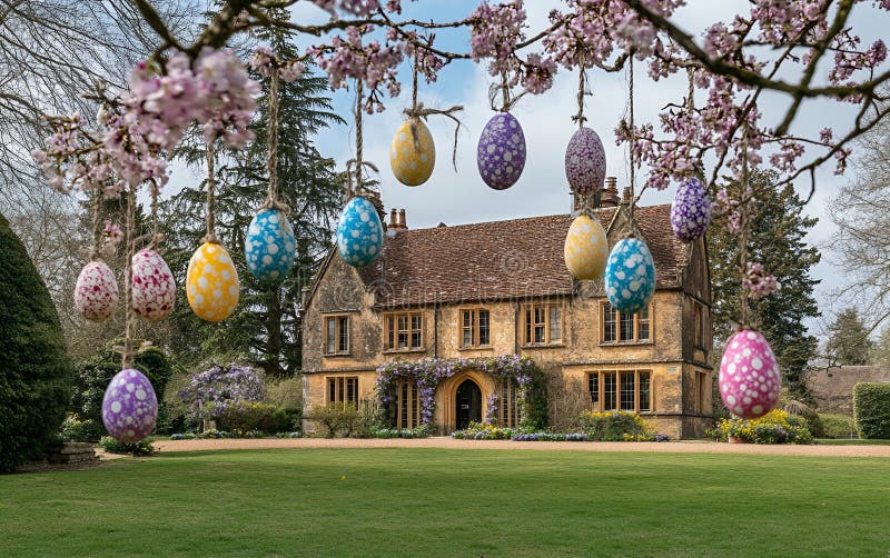 Spring Easter Eggs Hanging Tree House Festive Decor Home Blue Pink Dots ...