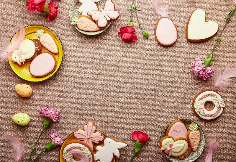 Spring Easter Pastel Background. Decorated Aesthetic Easter Cookies ...