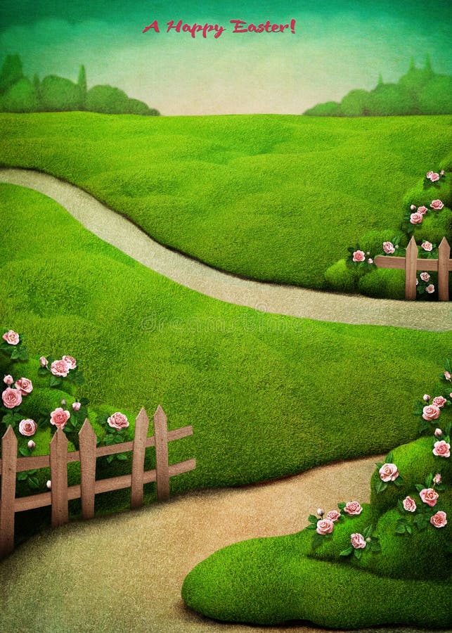 Easter Spring Landscape on the Book Stock Illustration - Illustration ...