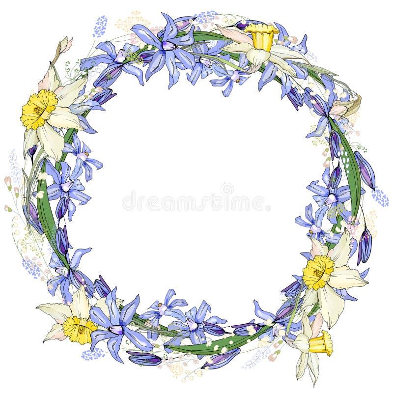 Spring Easter Round Frame with Space for Text. Primrose Flowers ...