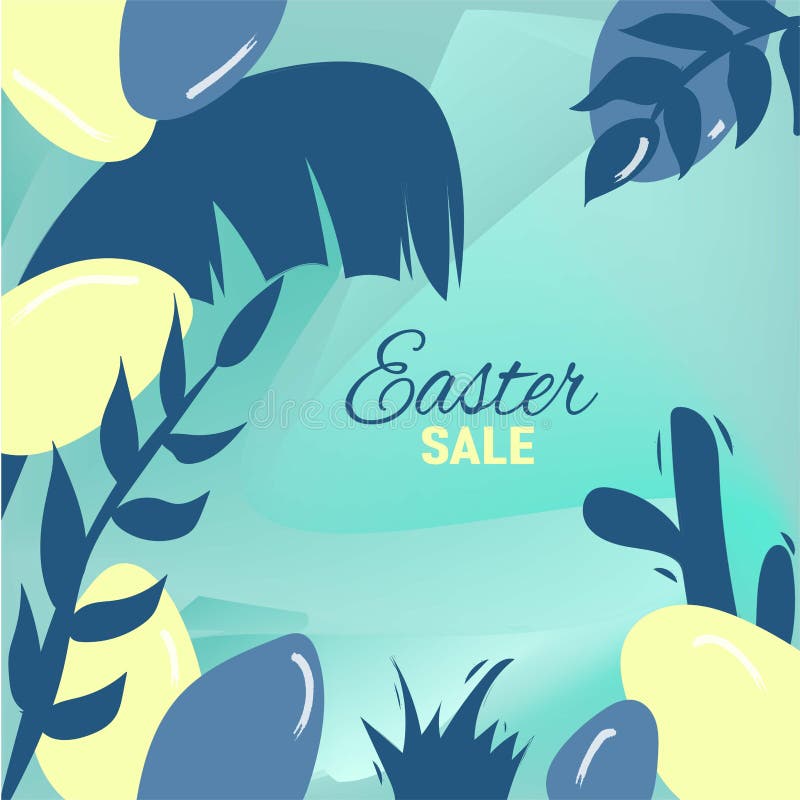 SPRING EASTER SALE SOCIAL MEDIA POST DESIGN BLUE BACKGROUND LEAF EGG ...