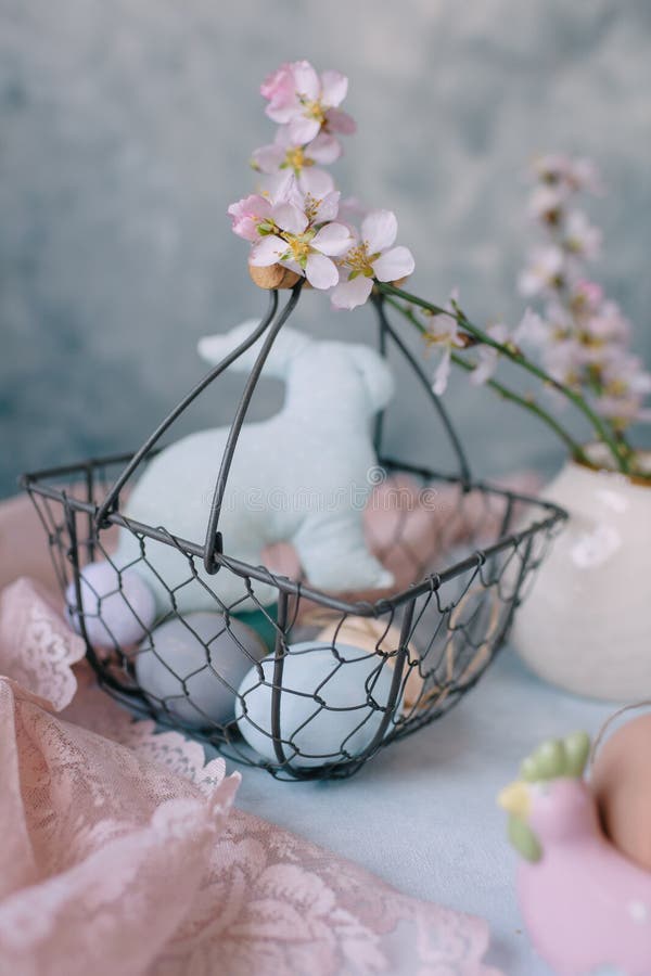 Spring Easter Still Life, Easter Eggs in Pastel Colors Stock Image ...