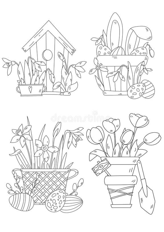 Spring and Easter Stress-Relief Coloring Page Stock Vector ...
