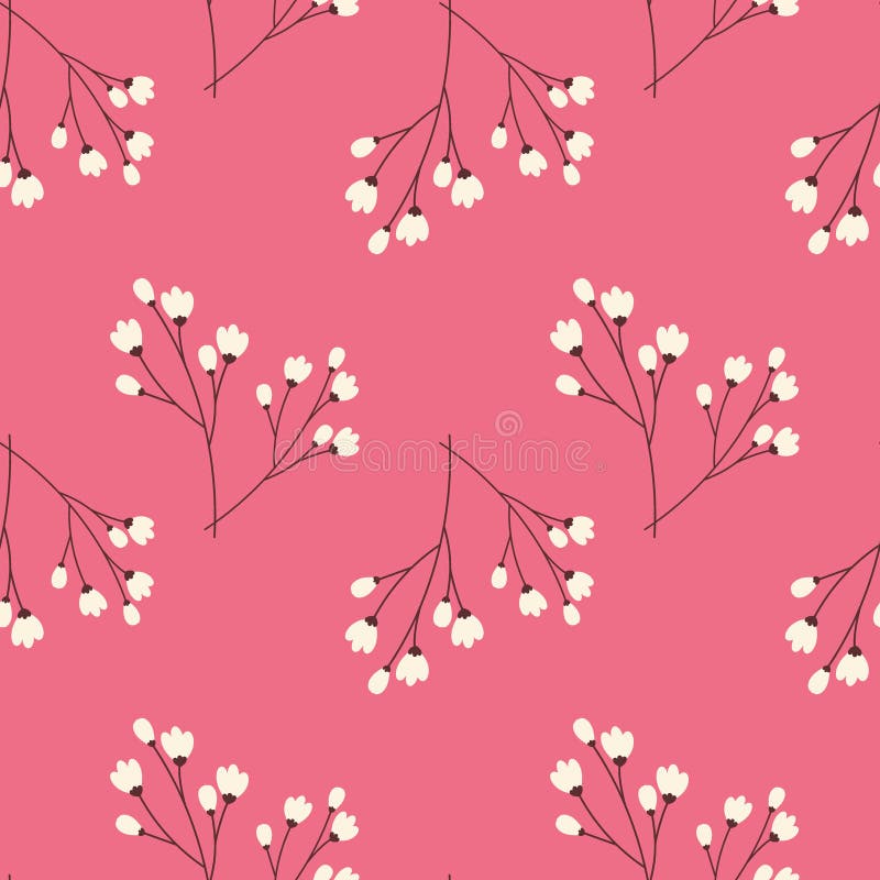 Spring Endless Pattern with Cherry Branches in Trendy Coral Shades ...