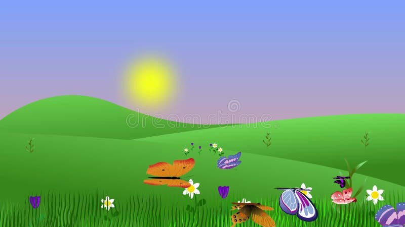 Spring Environment Animation with Butterflies and Fields Stock Video ...