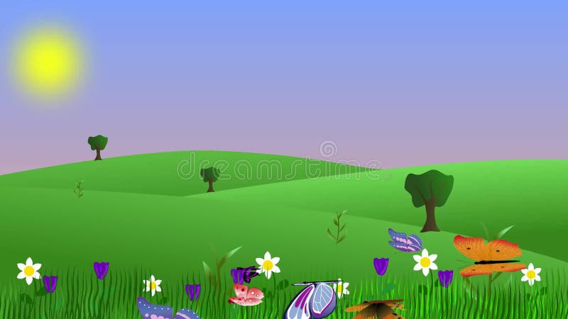 Spring Environment Animation with Butterflies and Fields Stock Footage ...