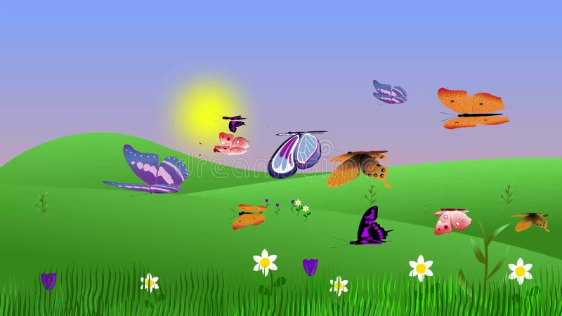 Spring Environment 2d Animation Flat Design Background, Nature Field ...