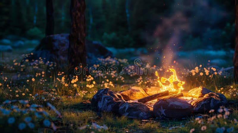 Spring Evening by the Campfire Stock Illustration - Illustration of ...