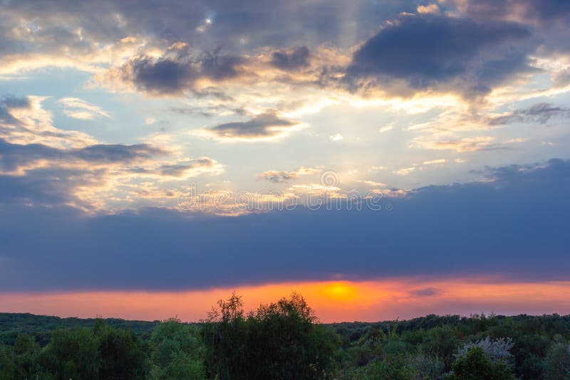On a Spring Evening, the Sun Sets Behind the Mountains of Slovakia ...