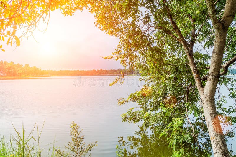 A Spring Evening with the Sunset on the Calm and Serene River ...