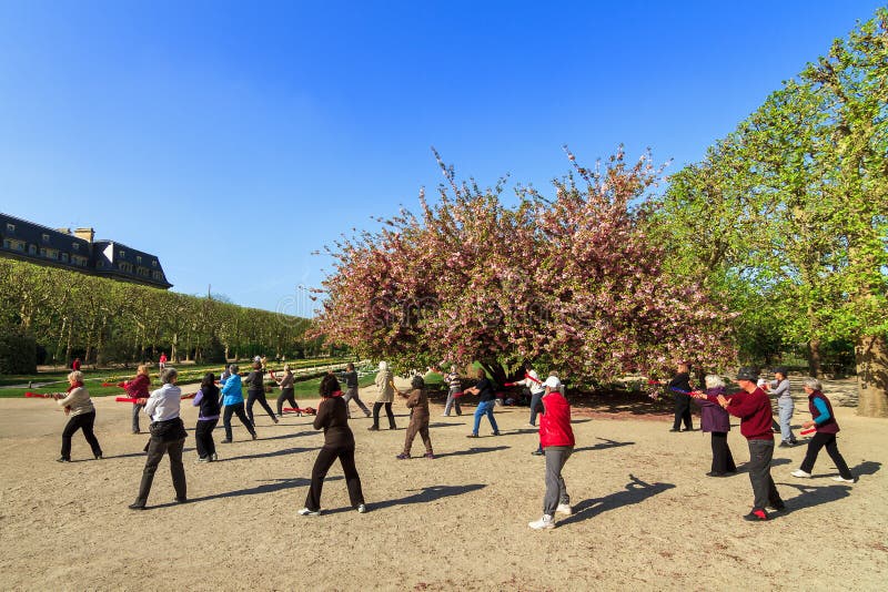 Spring exercising editorial photography. Image of elderly - 66786617