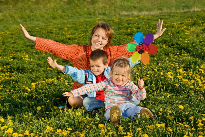 Spring family fun stock photo. Image of mother, field - 9305434