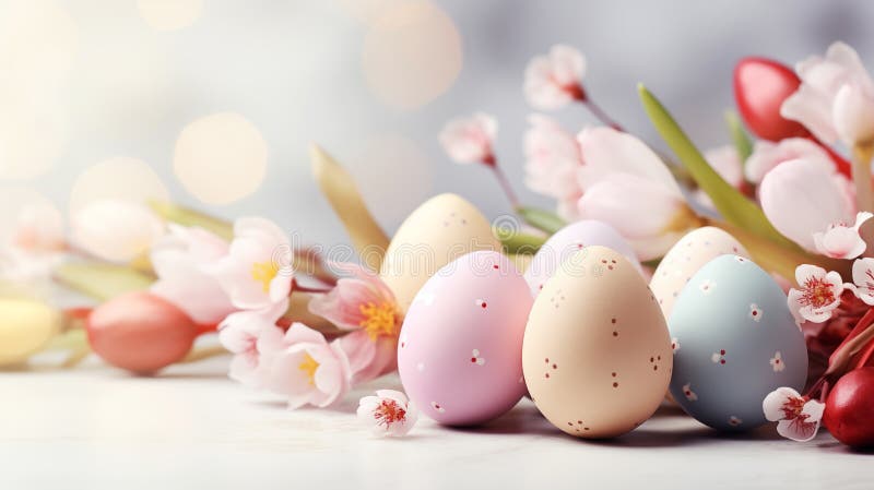 Spring Festive Composition for Easter. Multicolored Painted Easter Eggs ...