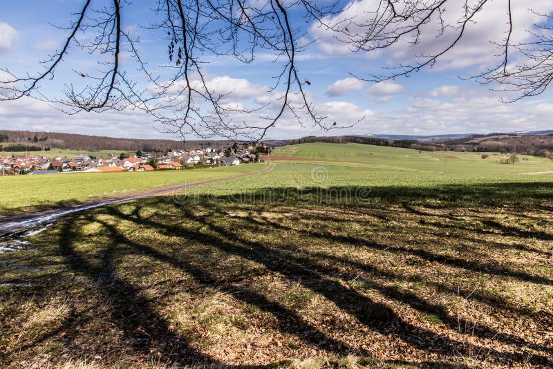 Spring Fields Landscape with Shadows in Germany Stock Photo - Image of ...