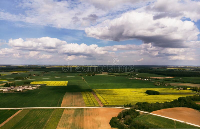 Spring fields photo drone stock photo. Image of wood - 183076852